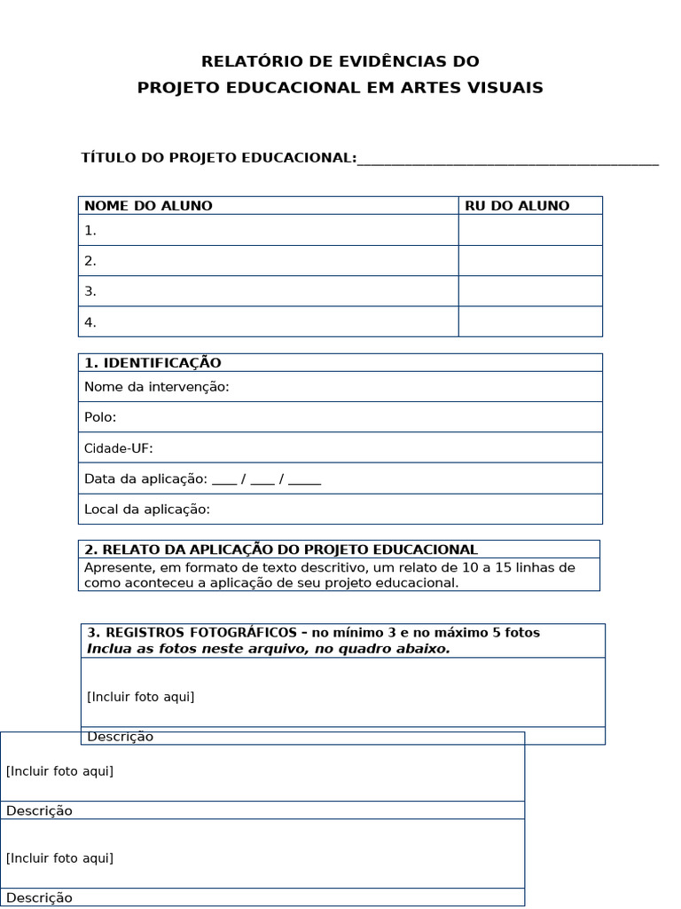 TCC - Template - Relatorio de Evidencias Projeto Educacional - 2024 | PDF