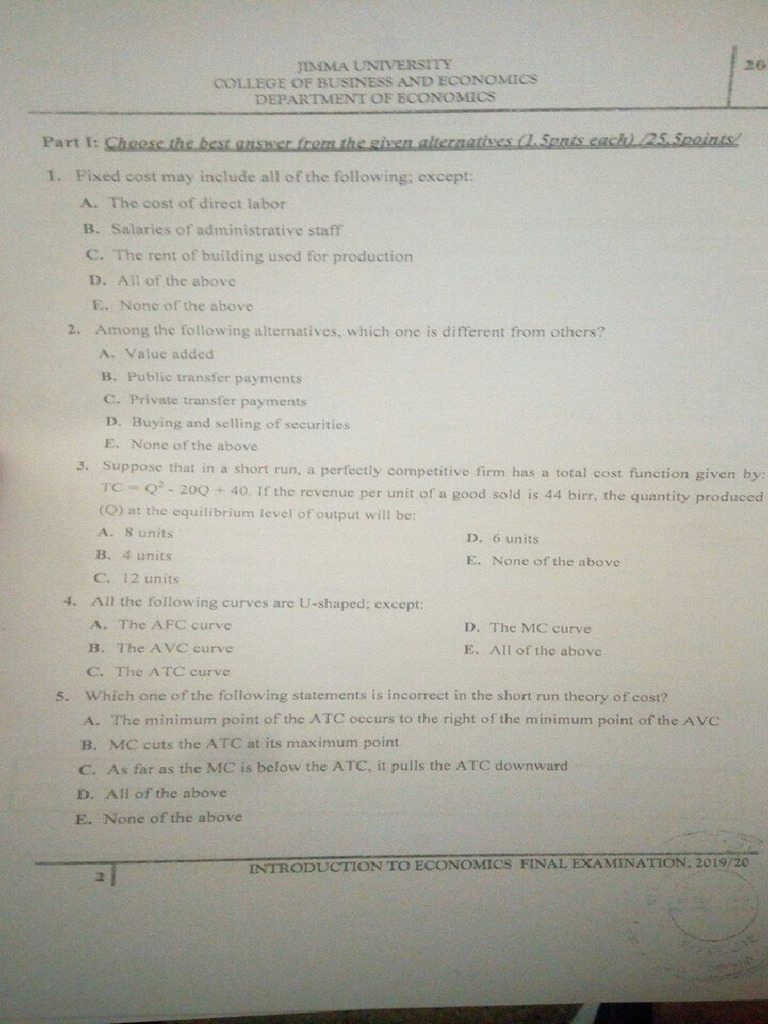 Economics Final Exam 11 (JmU) | PDF