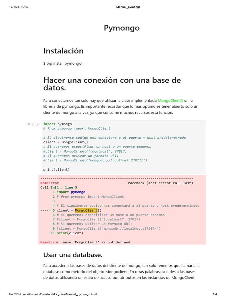 Manual Pymongo | PDF | Bases de datos | Mongo Db