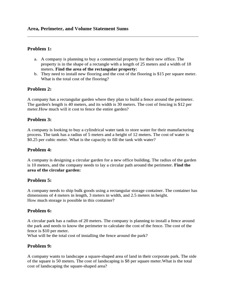 Area, Perimeter, Volume Calculations Guide | PDF