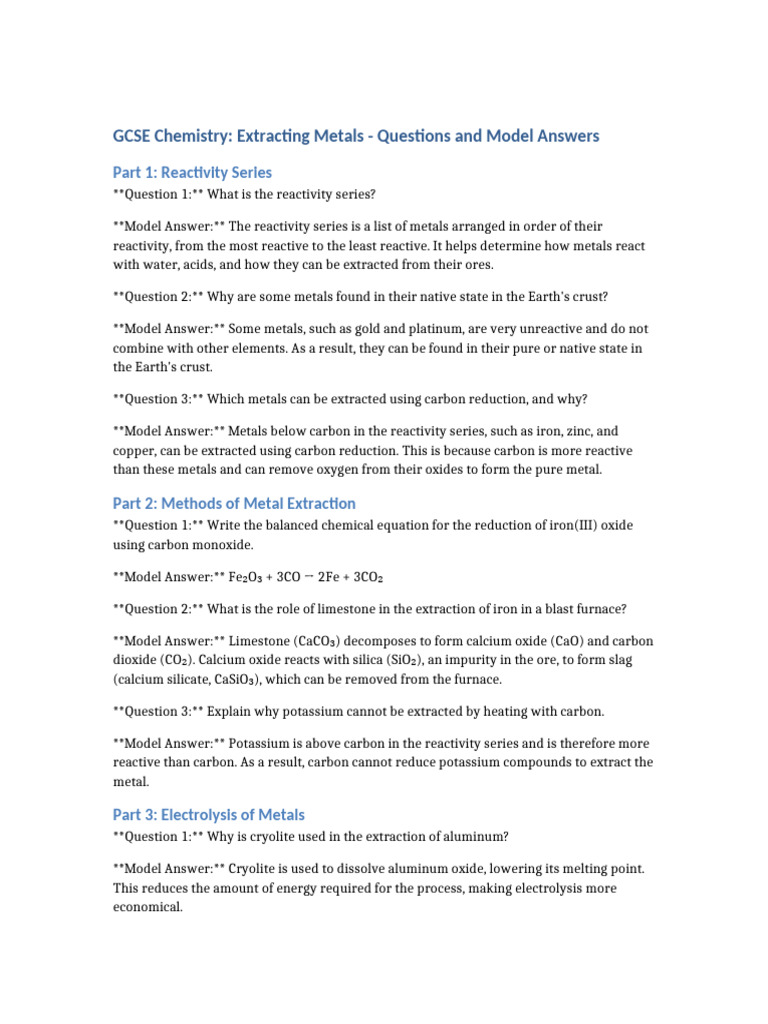 GCSE Extracting Metals Questions and Answers | PDF | Oxide | Aluminium