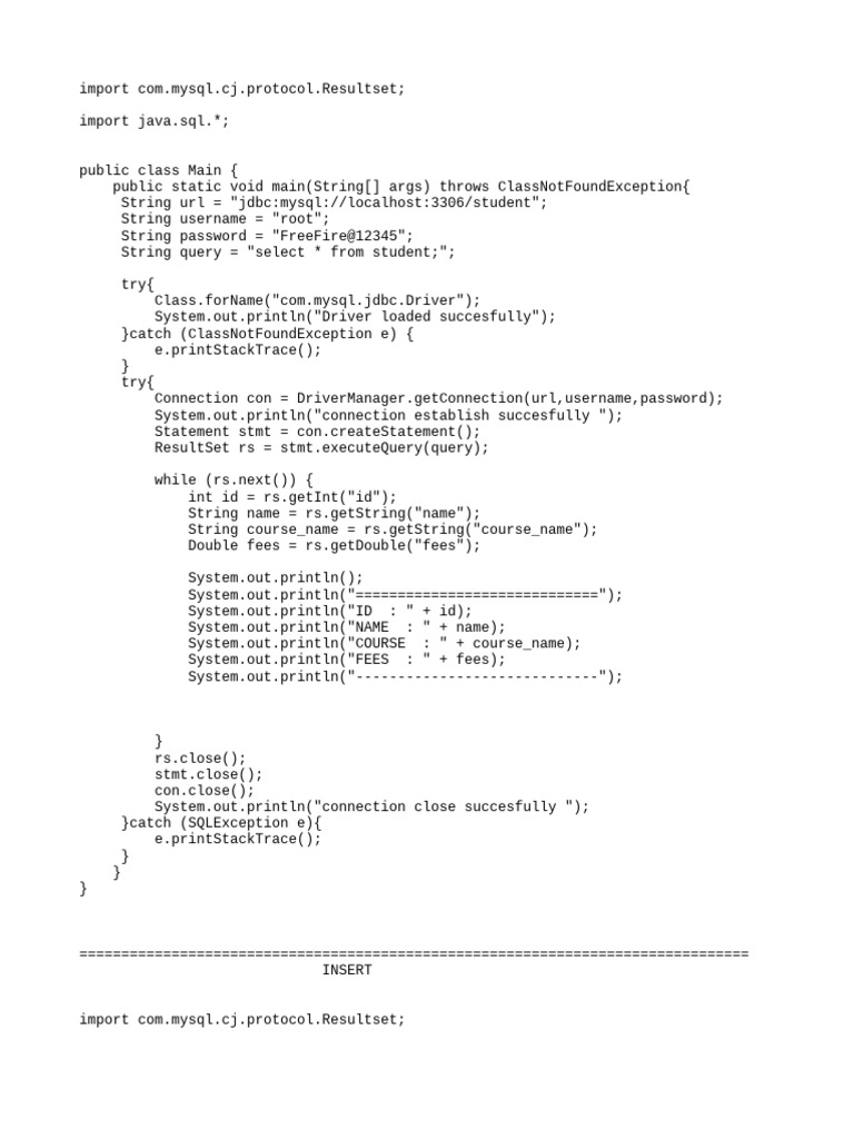 JDBC PRINTING TABLE | PDF | Computer Programming | Sql JDBC PRINTING TABLE | PDF | Computer Programming | Sql