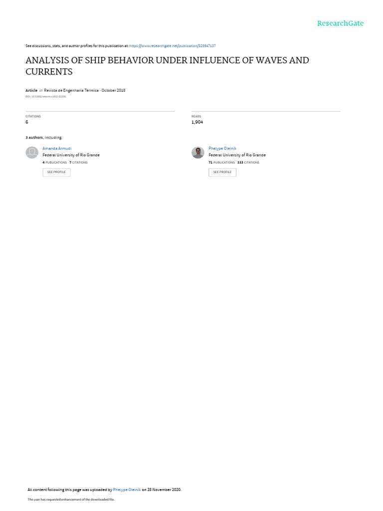 Analysis of Ship Behavior Under Influence of Waves | PDF | Lagrangian Mechanics | Drag (Physics)