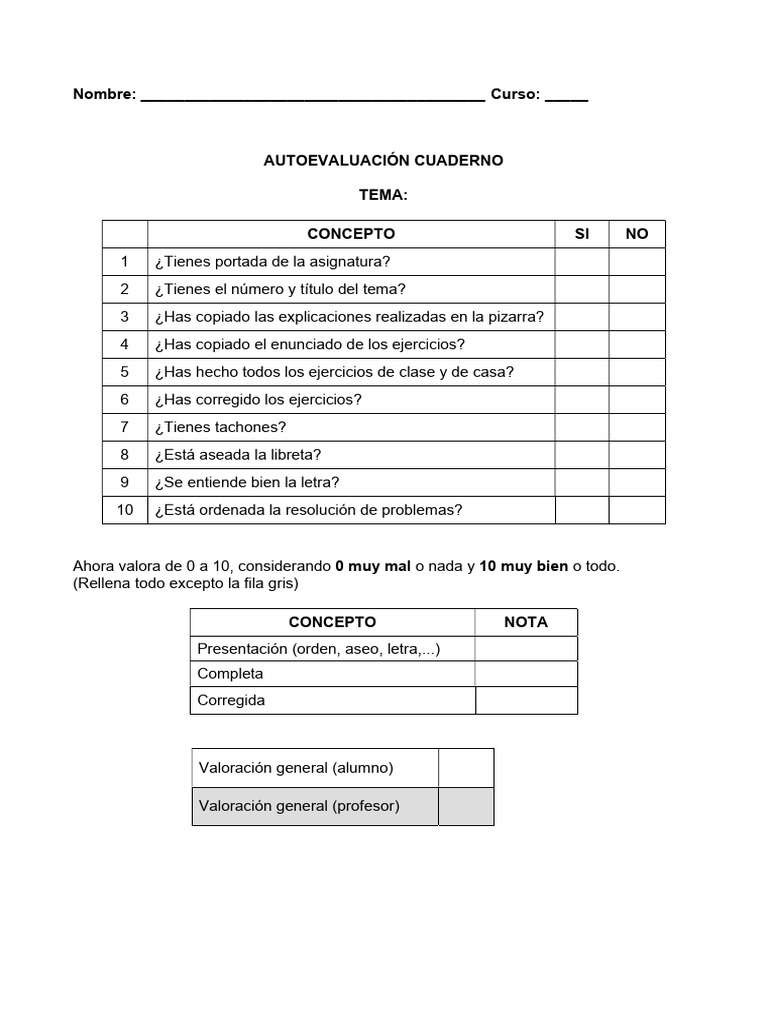 Autoeval Cuaderno | PDF