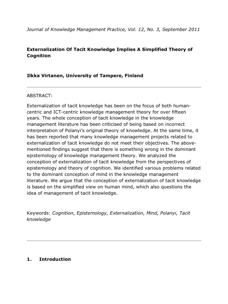 Journal of Knowledge Management Practice | PDF | Tacit Knowledge ...