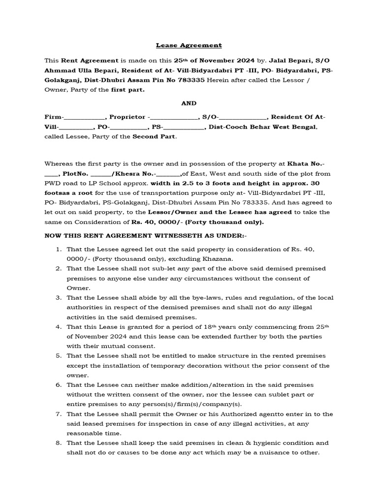 Lease Agreement JB | PDF | Lease | Real Property Law