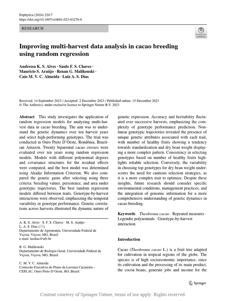 Cacao Breeding: Multi-Harvest Data Analysis | PDF | Covariance | Akaike ...