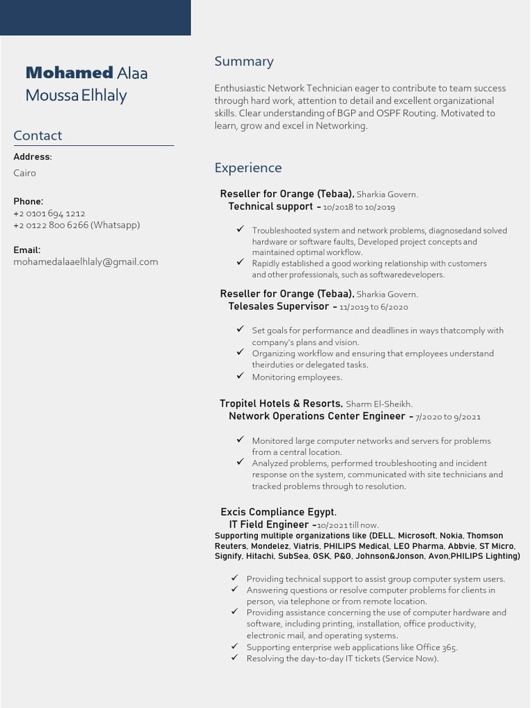 Mohamed Alaa Moussa | PDF | Technical Support | Telecommunications