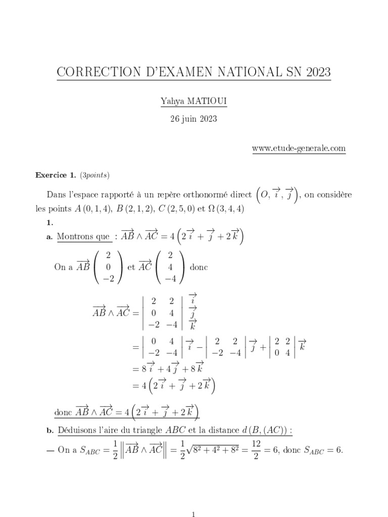 Correction Examen National Math 2023 | PDF | Asymptote | Géométrie ...
