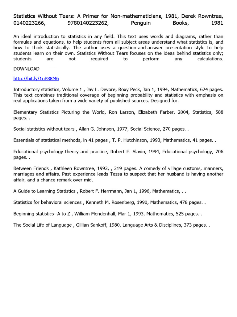 Statistics Without Tears A Primer For Non Mathematicians | PDF ...
