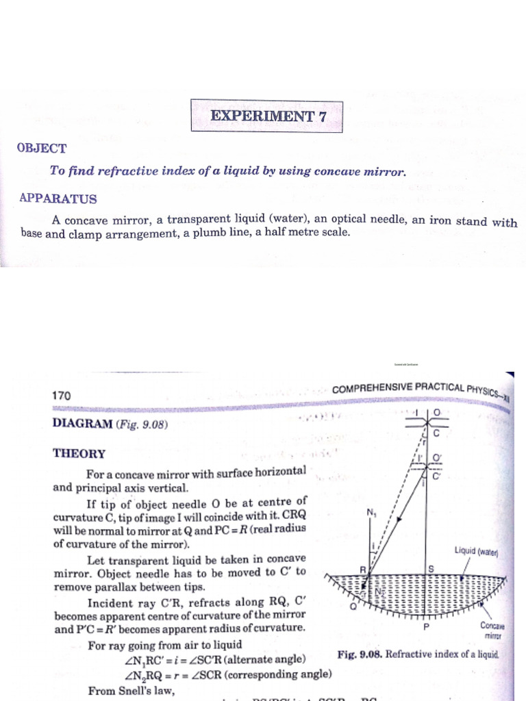Reflective Index of Water by Concave Mirror From Vasif Ali | PDF