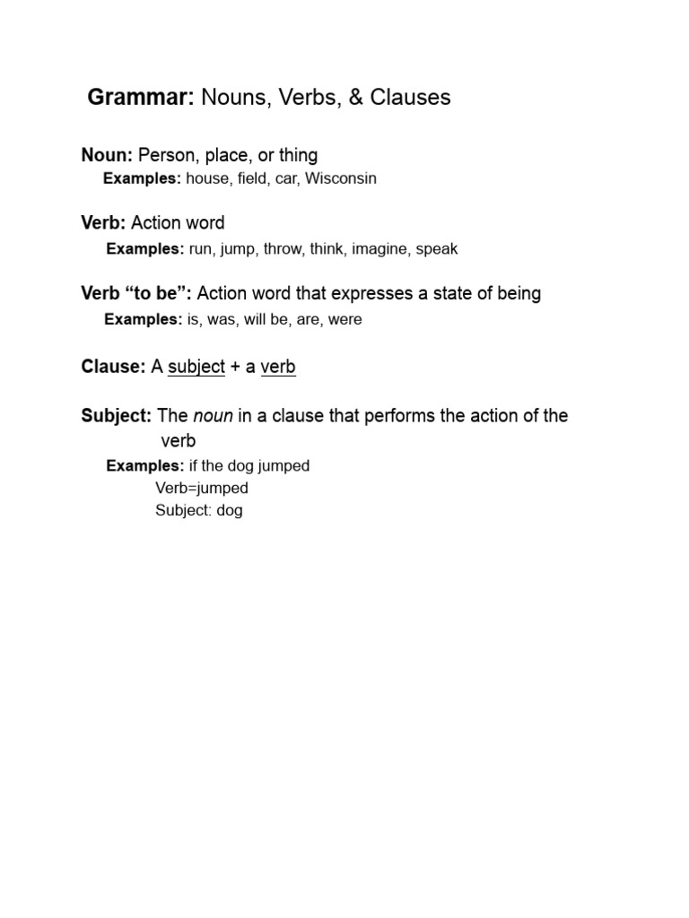 Grammar - Nouns, Verbs, & Clauses | PDF