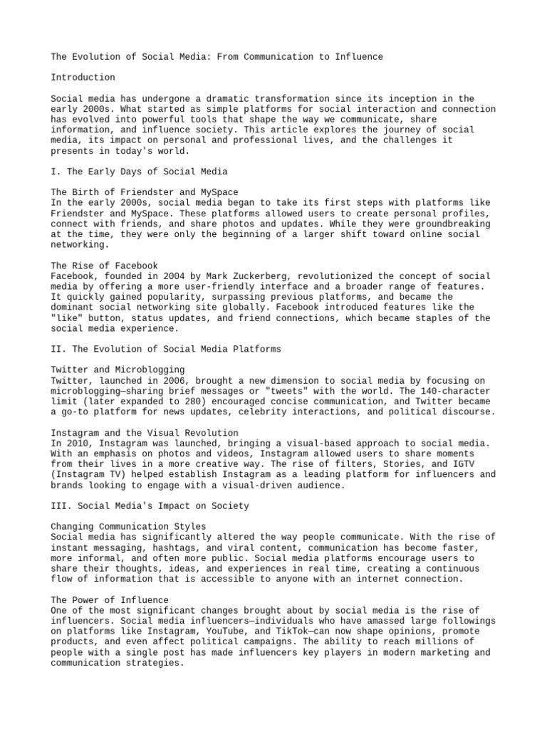 The Evolution of Social Media: From Communication to Influence | PDF | Popular Culture & Media ...