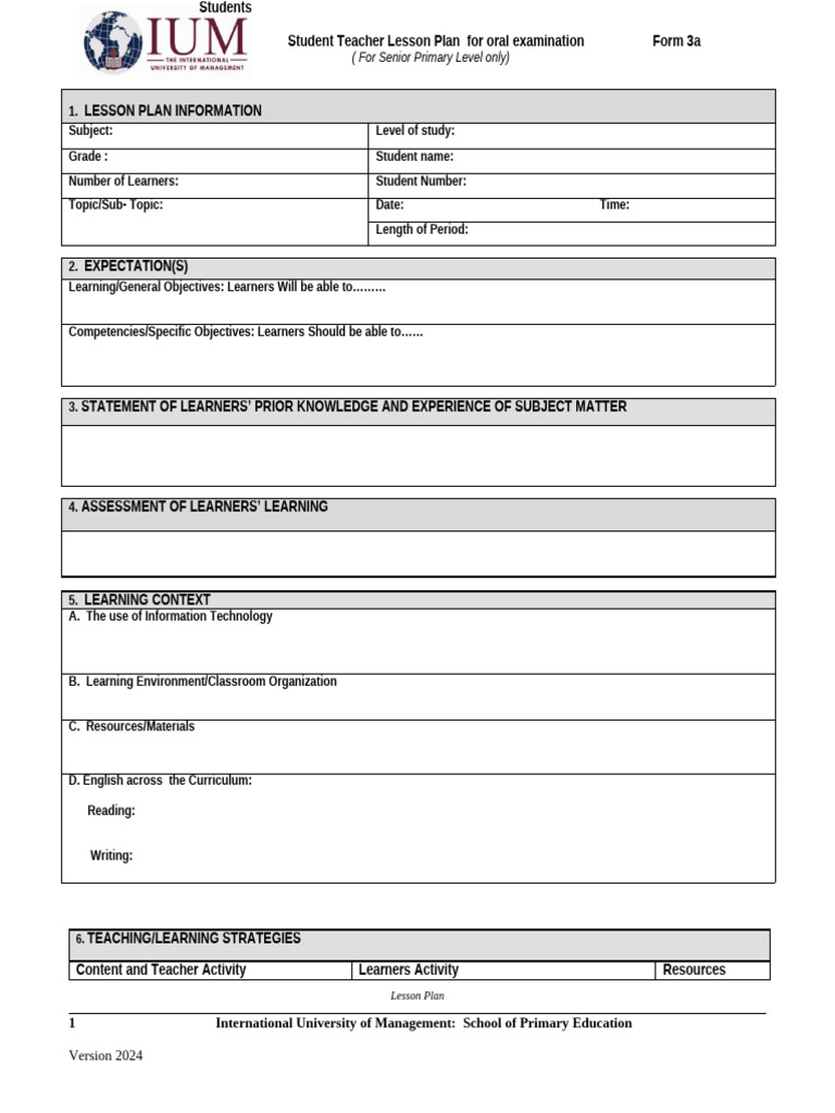 Form 3a Student - Teacher Lesson Plan | PDF