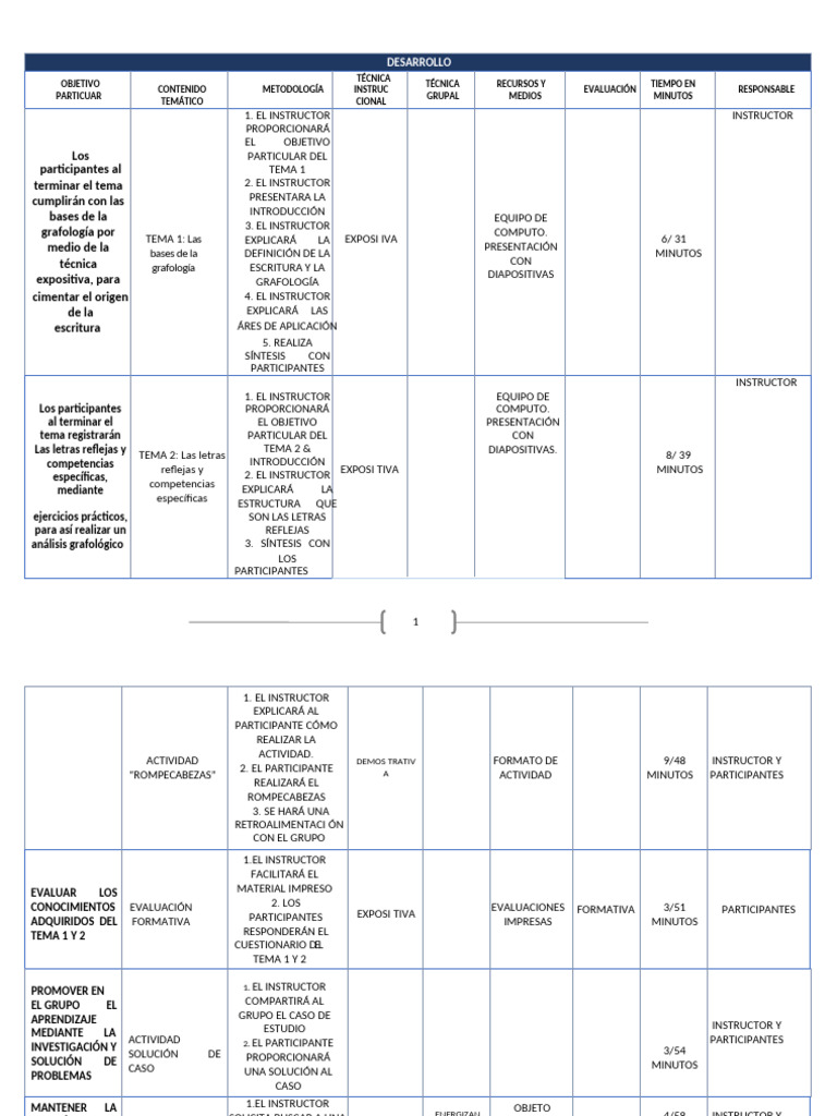 Carta Descriptiva Desarrollo Cierre - Michelle | PDF