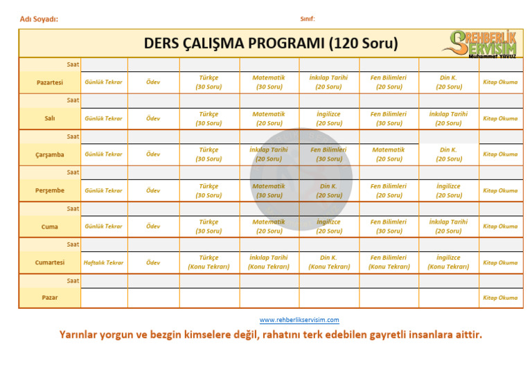 LGS-GUNLUK-DERS-CALISMA-PROGRAMI-120-SORULUK | PDF