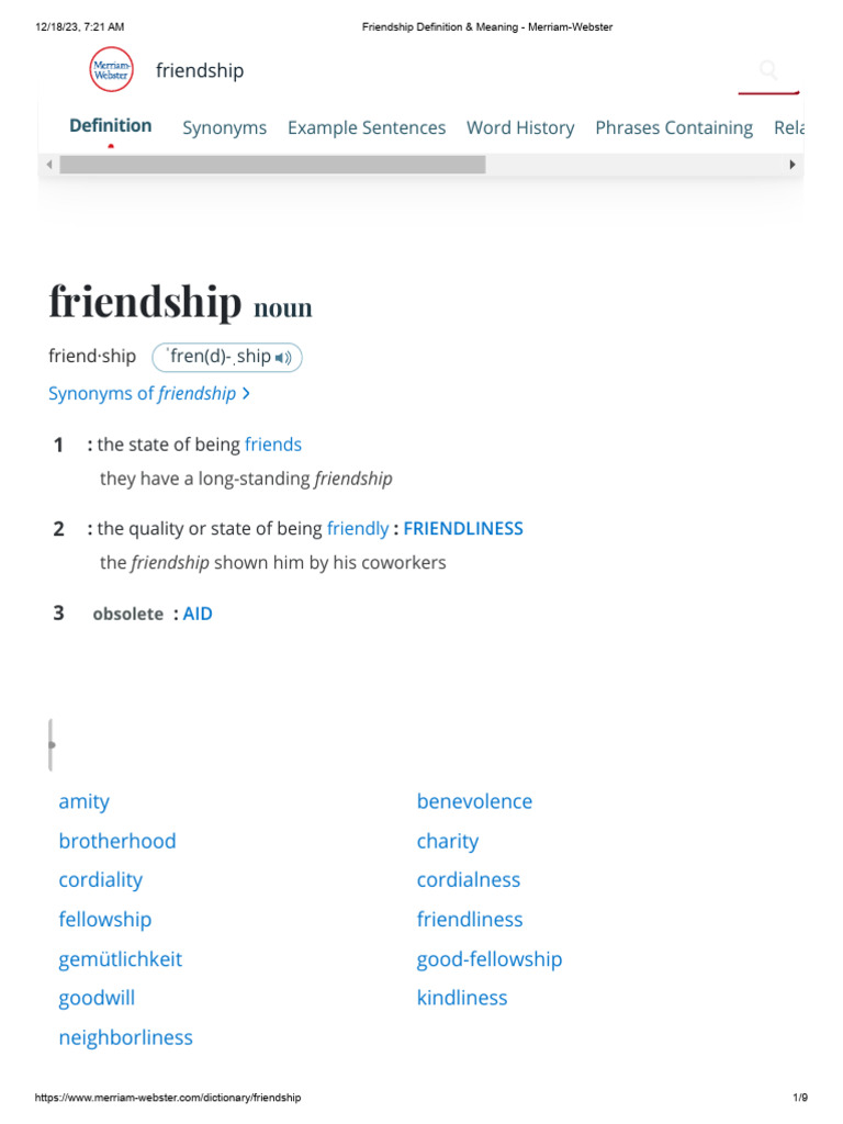 Friendship Definition & Meaning - Merriam-Webster | PDF | Lexicology ...