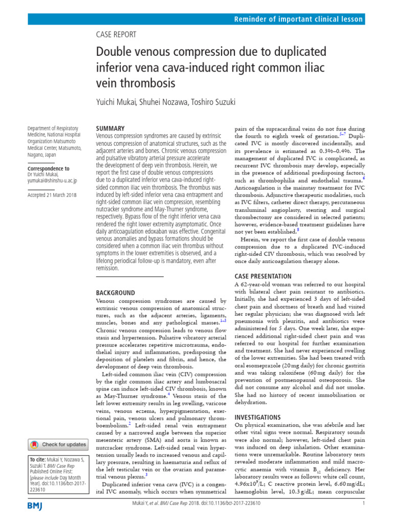 Mukai Double Venous Compression Due To Duplicated Inferior Vena Cava ...