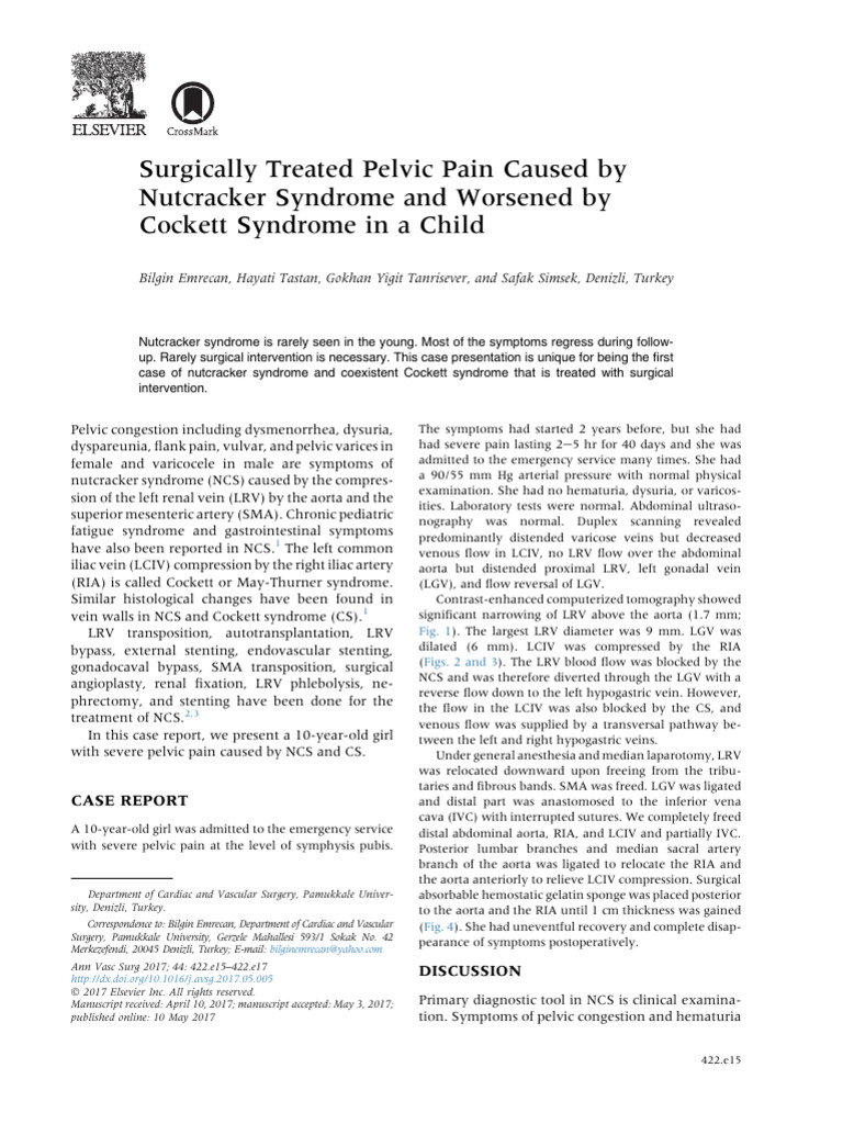 Emrecan Surgically Treated Pelvic Pain Caused by Nutcracker Syndrome ...