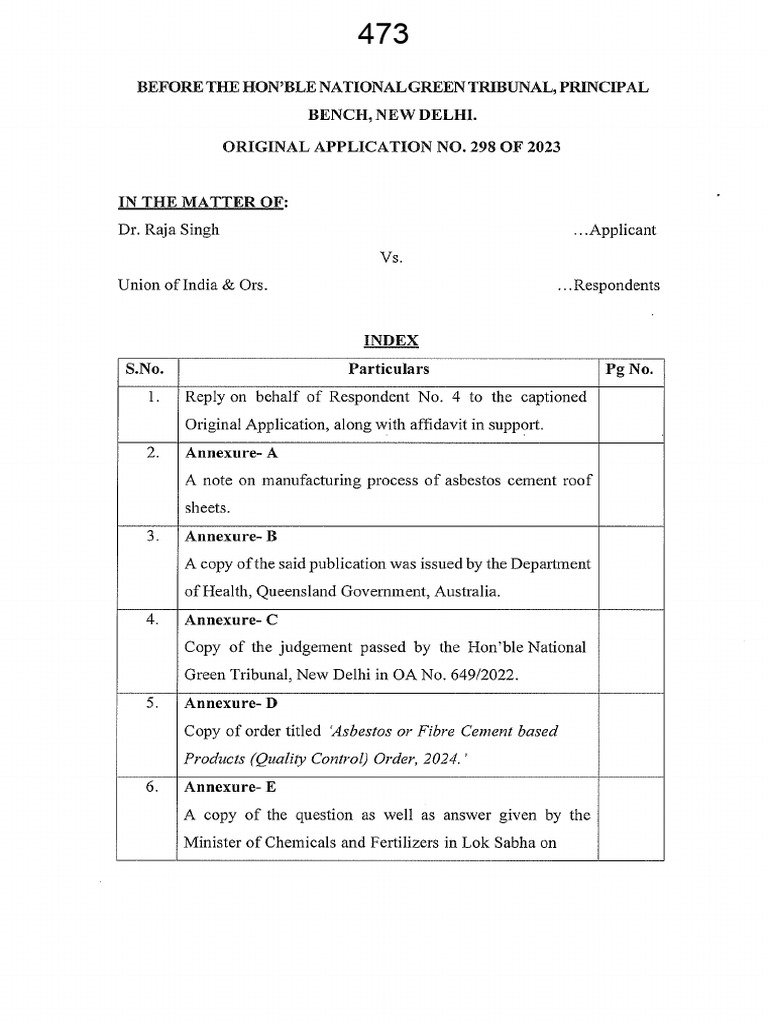 Reply by Respondent No. 4 in OA No. 298 of 2023 (Dr. Raja Singh v. Union of India & Ors.) Simple ...