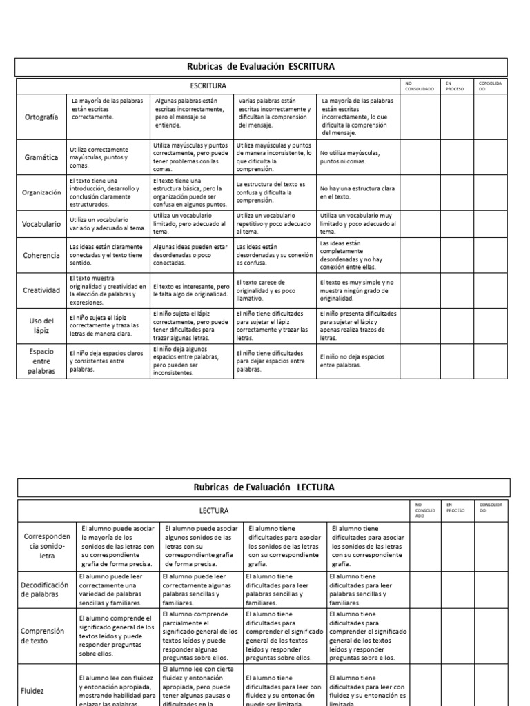 Rubricas de Lectura y Oralidad | PDF | Escritura | Cognición