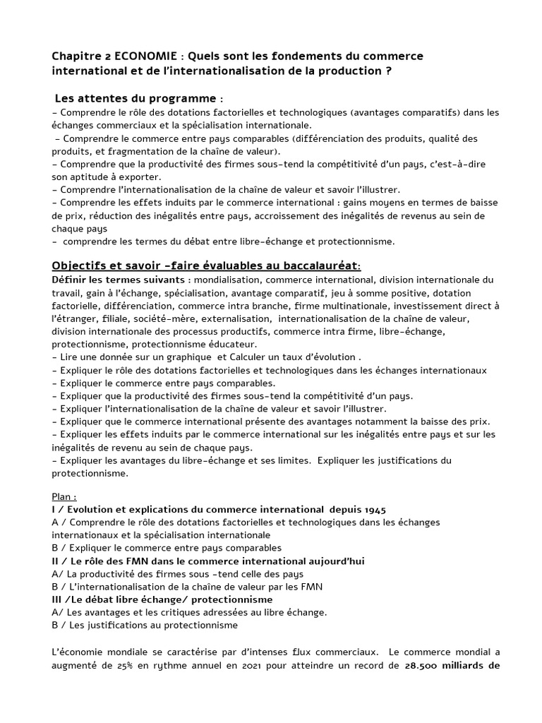 CHAP 5 Mondialisation ELEVE | PDF | Avantage comparatif | Protectionnisme