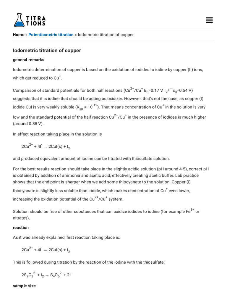 Iodometric Copper Titration Guide | PDF | Titration | Chemistry