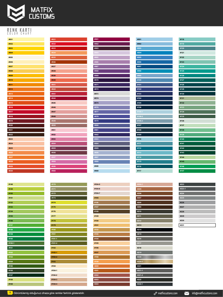 Matfix Customs Renk Karti | PDF