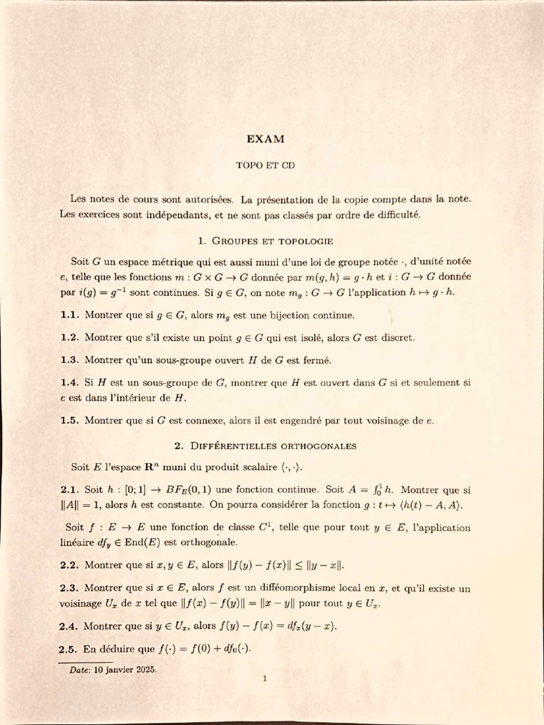 Topologie & Calcul Différentiel | PDF