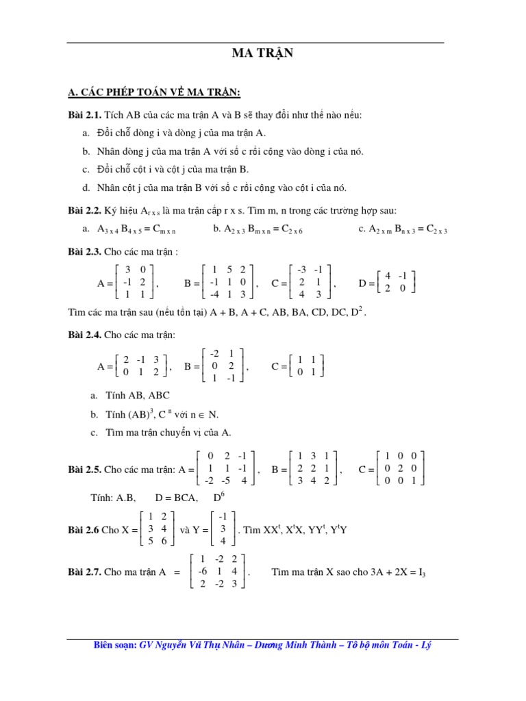 Bai Tap Ma Tran | PDF