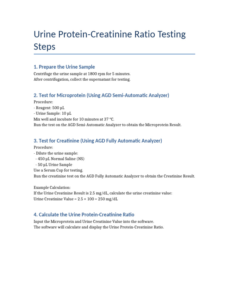 Urine Protein Creatinine Ratio Steps | PDF