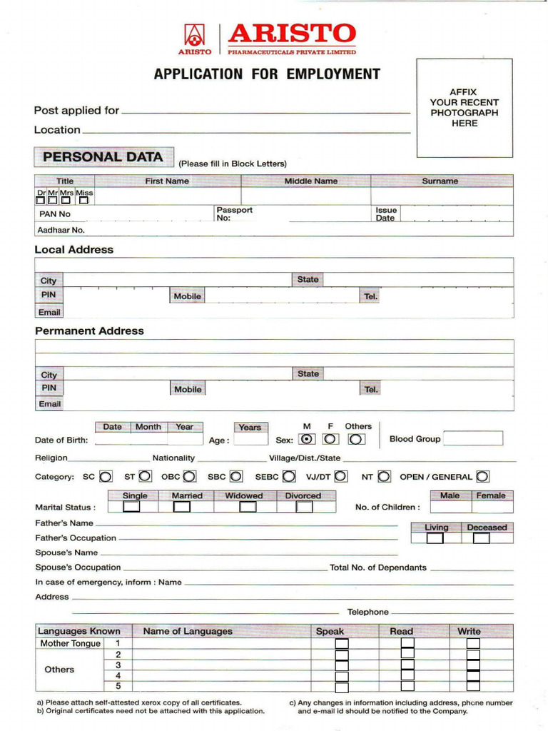 EMPLOYMENT Dataentry Form | PDF