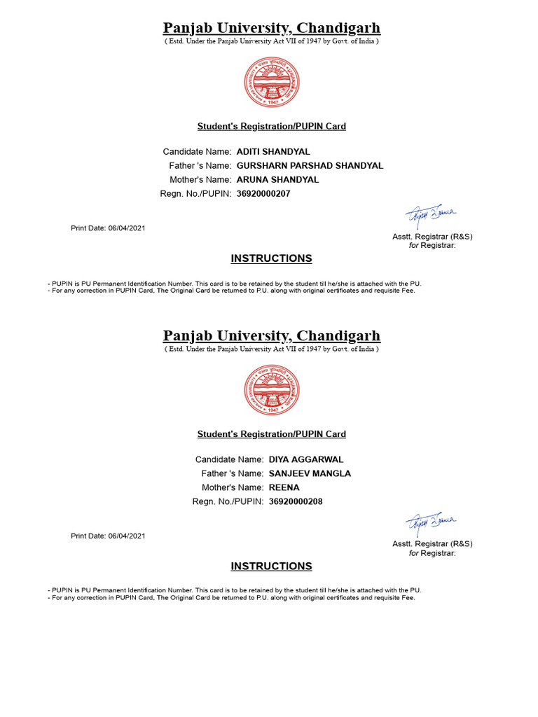 Regisration Card Ece | PDF