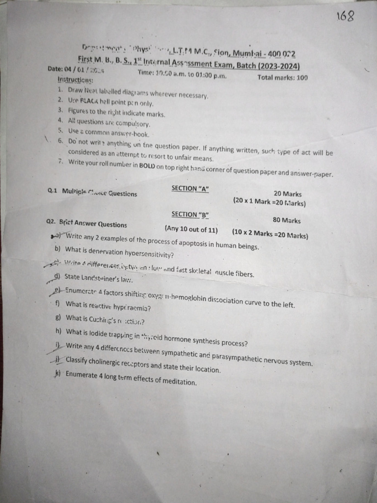 1st Internal 1st MBBS 2023 LTMMC - 250112 - 024213 | PDF