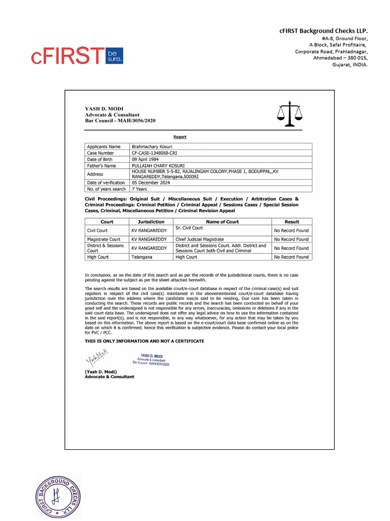 cFIRST Background Checks LLP Location | PDF