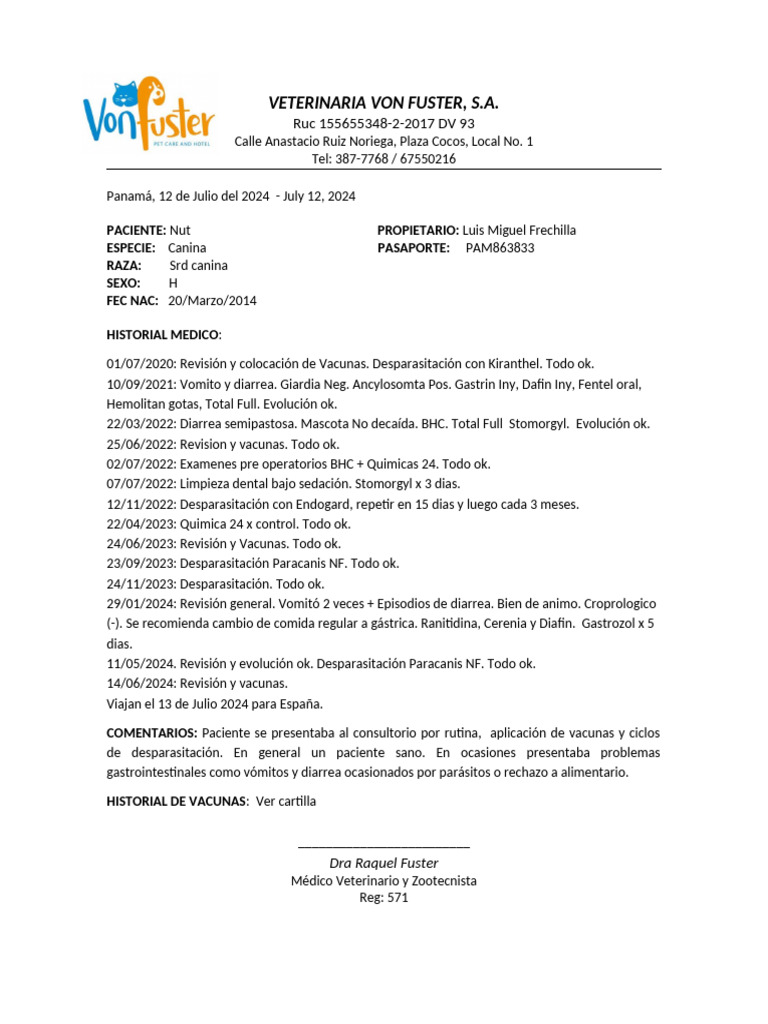 Hisotiral Clinico de Nut Srd Canina | PDF