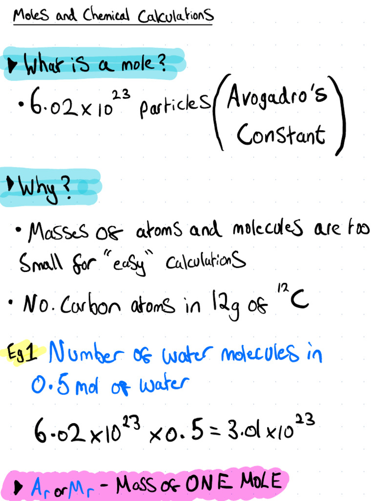 Moles + Chemical Calculations | PDF | Mole (Unit) | Chemical Compounds