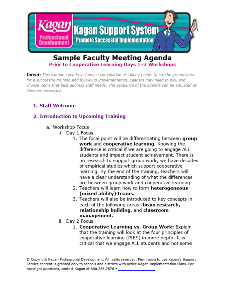 Kagan Faculty Meeting Sample | PDF | Classroom Management | Teachers