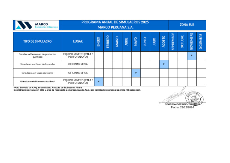 Programa Anual de Simulacros Marco Peruana 2025 | PDF | Seguridad Pública | Gestión de emergencias
