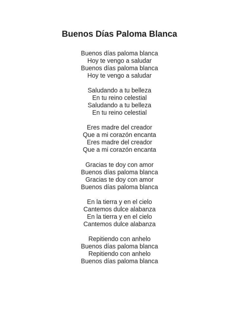 Buenos Días Paloma Blanca | PDF