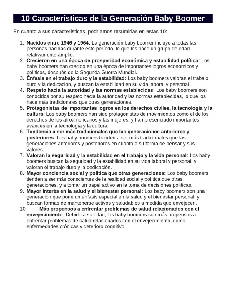 10 Características de La Generación Baby Boomer | PDF