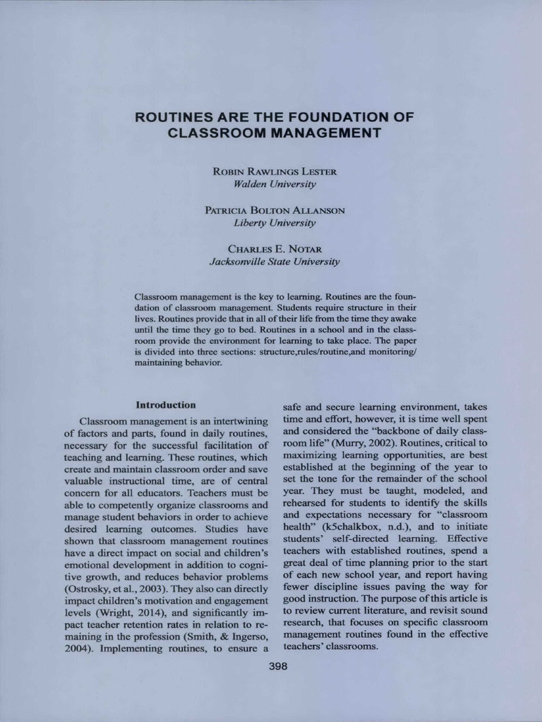 Routines: Key to Classroom Management | PDF | Classroom Management ...