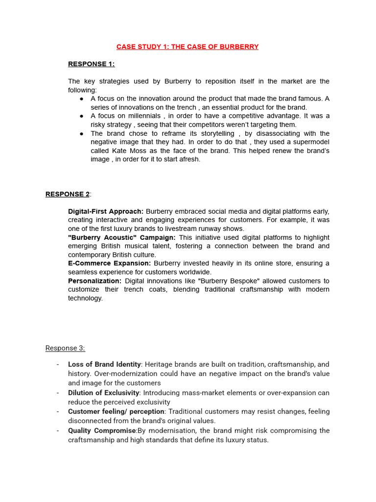 Burberry's Market Repositioning Strategies | PDF | Brand | Reputation