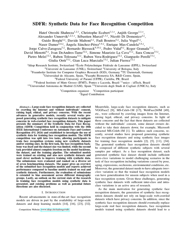 SDFR_Synthetic Data for Face Recognition Competition | PDF | Artificial ...