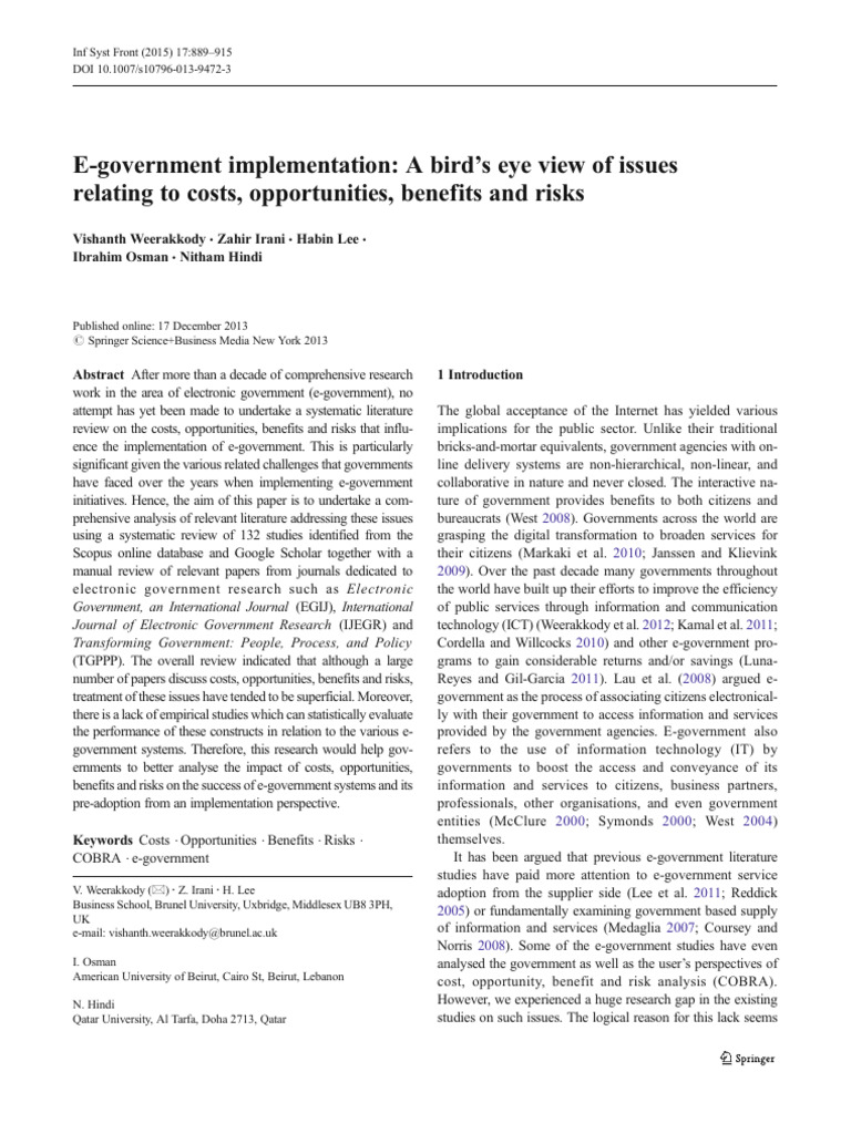 E-government implementation A bird’s eye view of issues | PDF | E ...
