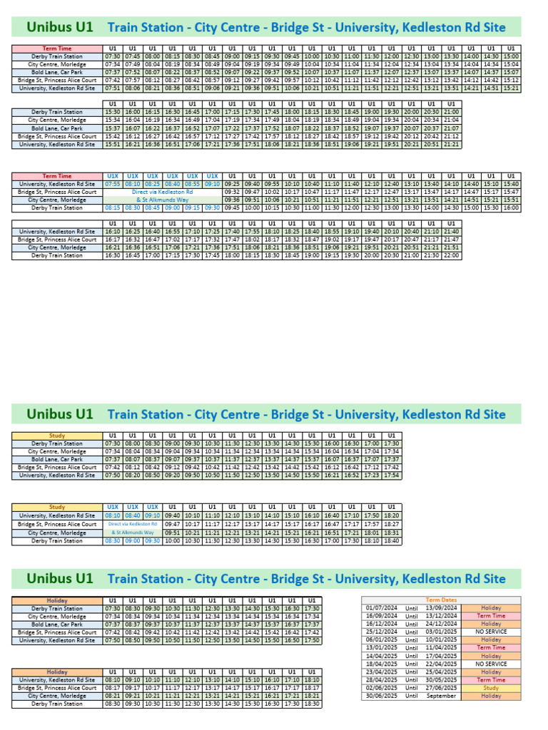 U1 Timetable - September 2024 | PDF