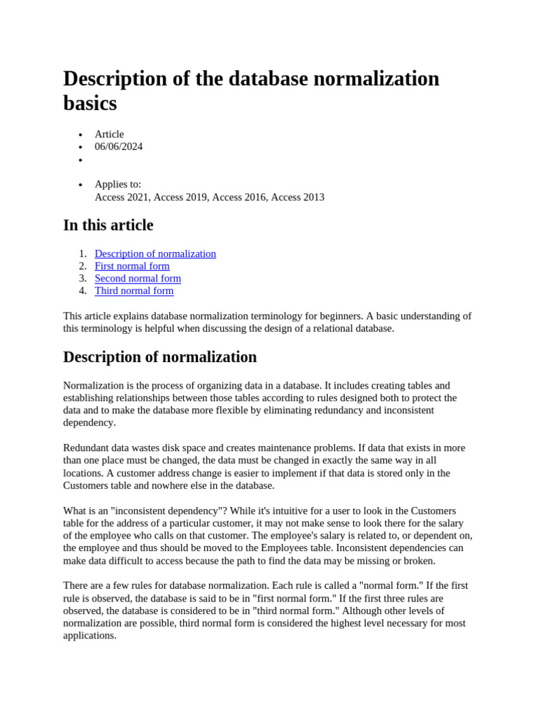 Description of The Database Normalization Basics | PDF | Databases | Information Technology
