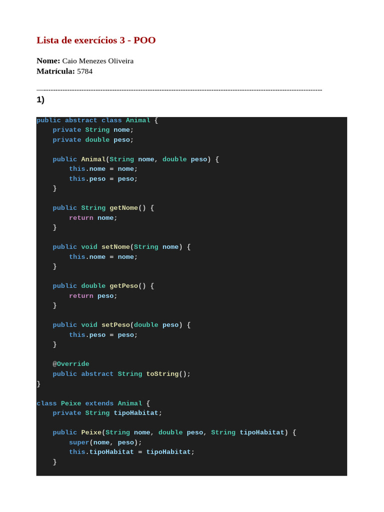 Exercícios de POO em Java | PDF | Java (linguagem de programação ...
