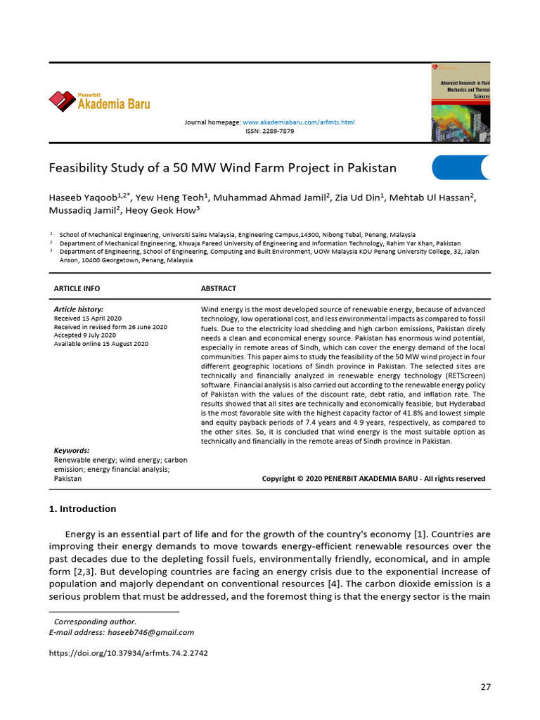 11 - Feasibility Study of A 50 MW Wind Farm Project in Pakistan | PDF ...