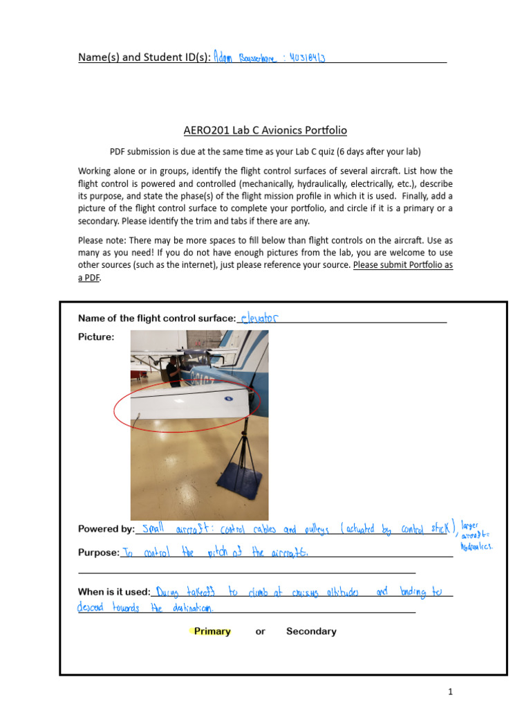 Adam Bousserhane 40318413 LabC-Portfolio | PDF | Aircraft Flight Control System | Flight Control ...